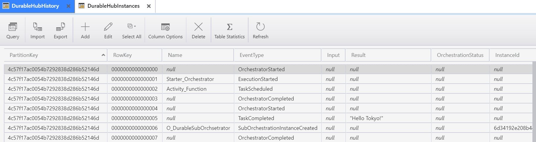 How to diagnose Durable Functions using Azure Storage Tables?